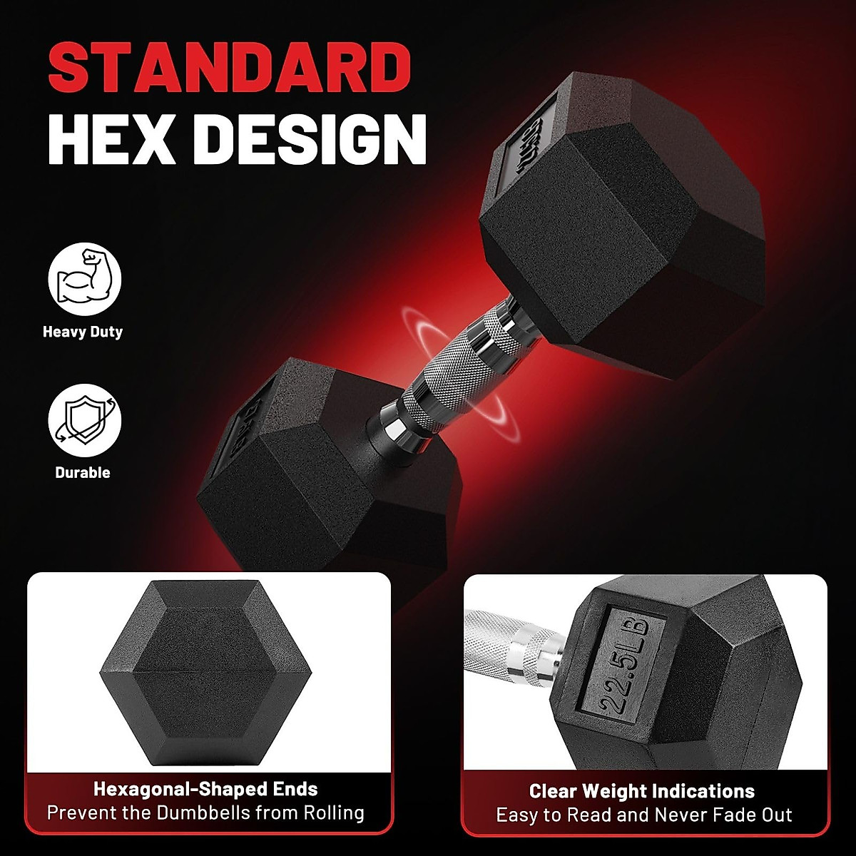 PAPABABE HEX Dumbbell Set, Rubber Encased Home Gym Dumbbells, Exercise & Fitness Weights Dumbbells Set of 2 for Women & Men, Hand Weight for Strength Training (A Pair of 20 25 30 35 40 LB Dumbbell)