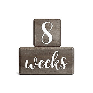 LovelySprouts Premium Solid Wood Baby Milestone Age Blocks + Gift Box | Gray Stained Natural Pine | Weeks Months Years Grade Newborn Photo Props | Pregnancy Gift and Keepsake, Month Photos