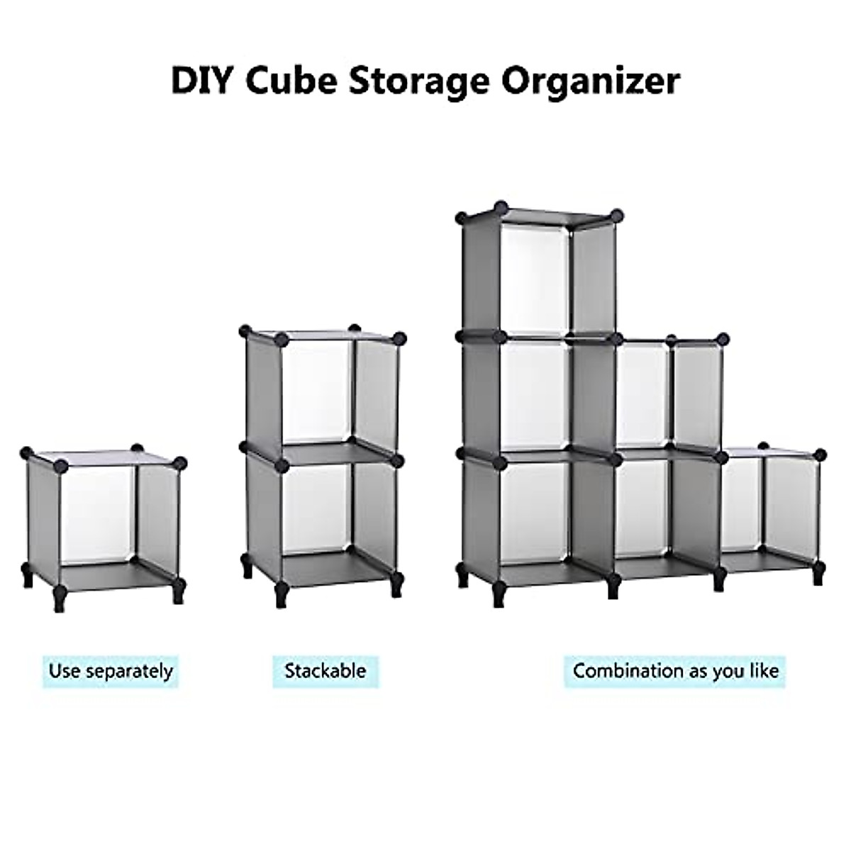 ANWBROAD Cube Storage Organizer 6-Cube Closet Organizers and Storage DIY Modular Plastic Closet Cabinet Book Shelf Cubes Organizer Storage Shelving for Home Bedroom Office Living Room Gray ULCS006H