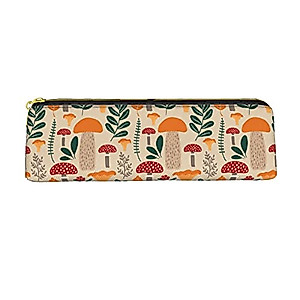 Cute Mushroom Pattern Pencil Case Leather Portable Pen Bag Pencil Pouch Students Stationery Organizer For Girls Teen