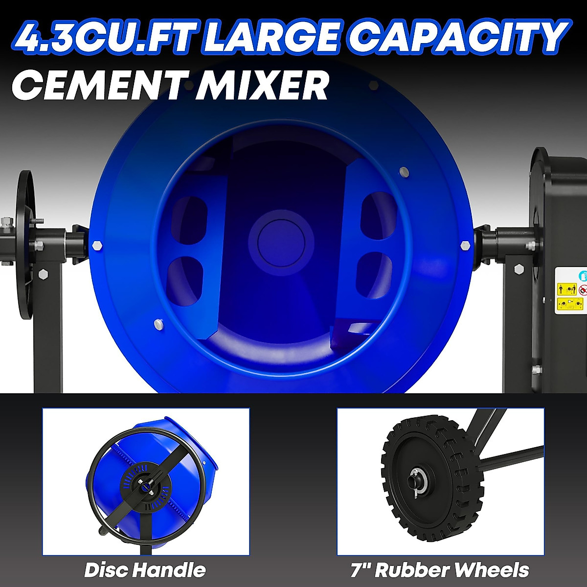SILVEL 4.3 Cu.Ft. Concrete Mixer Machine, 450W 3/5HP Electric Cement Mixer Machine with Wheel and Stand for Stucco