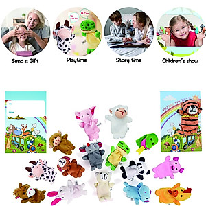 Valentines Day Card with Plush Animal Finger Puppet Toys Sets, 16Pcs Cartoon Hand Puppets for Kids Valentine's Day Preschool Classroom Exchange Prizes, Valentine Theme Party Favor
