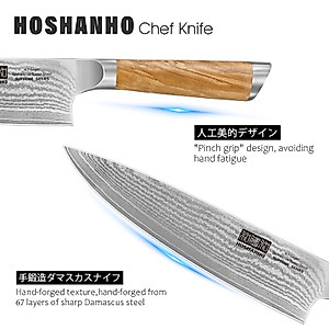 HOSHANHO Damascus Chef Knife 8 Inch, Professional 67 Layers VG-10 Super Steel Kitchen Knife, Ultra Sharp Japanese Cooking Knife with Ergonomic Olive Wood Handle