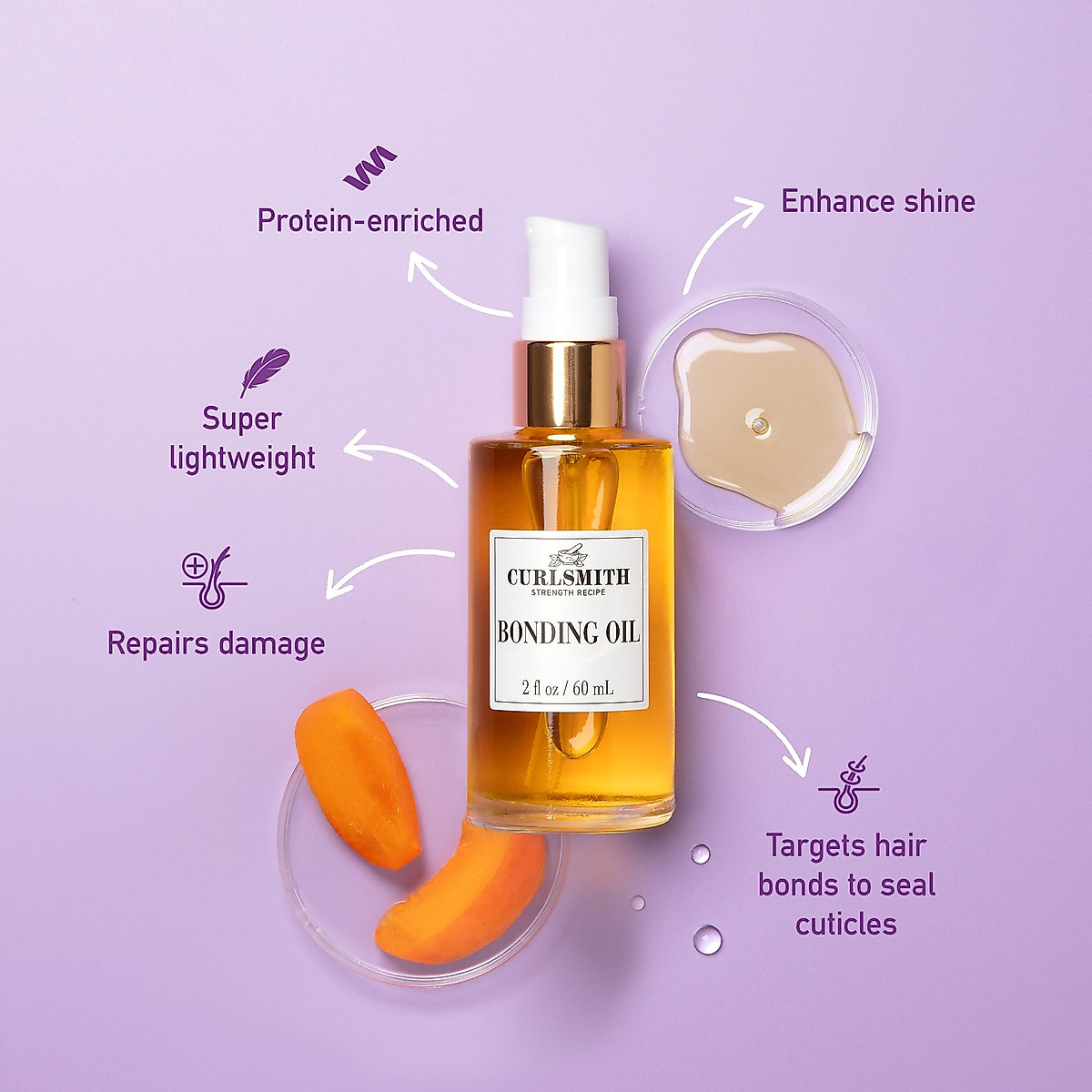 CURLSMITH – Bonding Oil, Lightweight Finishing Oil, For All Hair Types Including Dry & Damaged (60ml/2 fl oz)