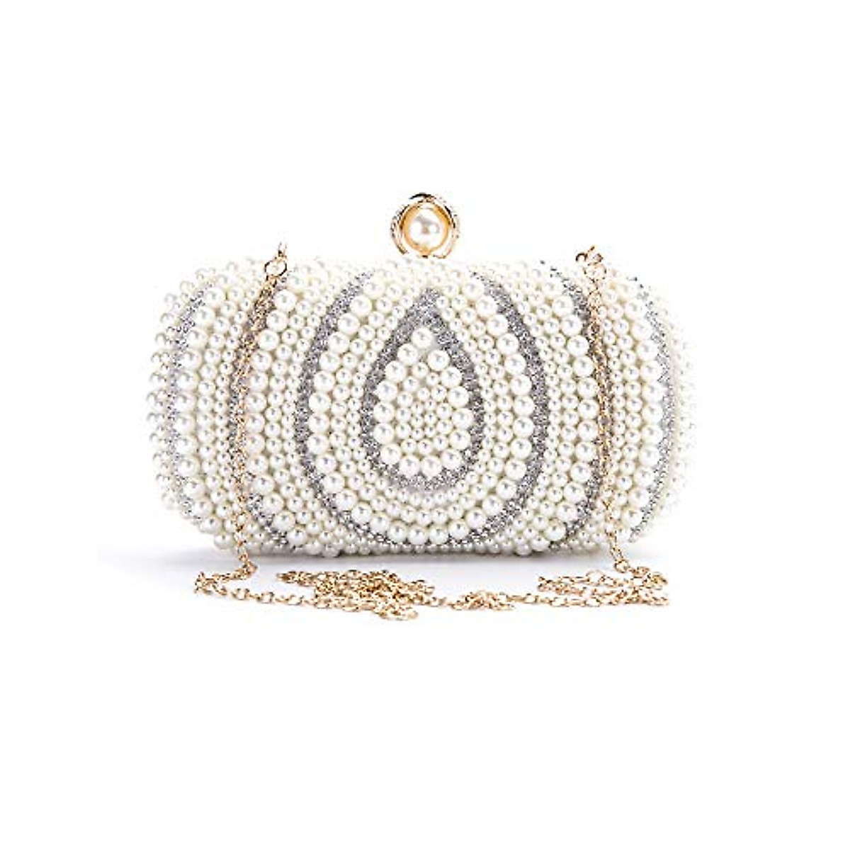 meilun Women's Pearl Clutch Purses Glliter Banquet Handbag Evening Bags (White 1)