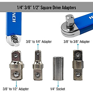 blueVVellow Bias extension wrench with 1/2 "", 1/4"", and 3/8 ""square drive adapter, suitable for small area universal extension wrenches, extension wrench kit, impact bias extension wrench