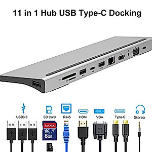 XUNMAIFHB Portable Docking Station,Type-C Multi-Function Docking Station hub hub MacBook Notebook Converter USB3.0/SD Card/RJ45/HDMI/VGA/Stereo Fast Transmission, Gray