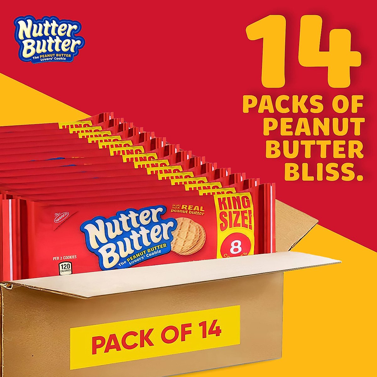 Nutter Butter Peanut Butter Sandwich Cookies King Size - 14 Pack of 3.5 oz Snack Packs with 8 Cookies per Pack - Perfect for Sharing and Snacking Anytime Thanksgiving Dinner Cookies