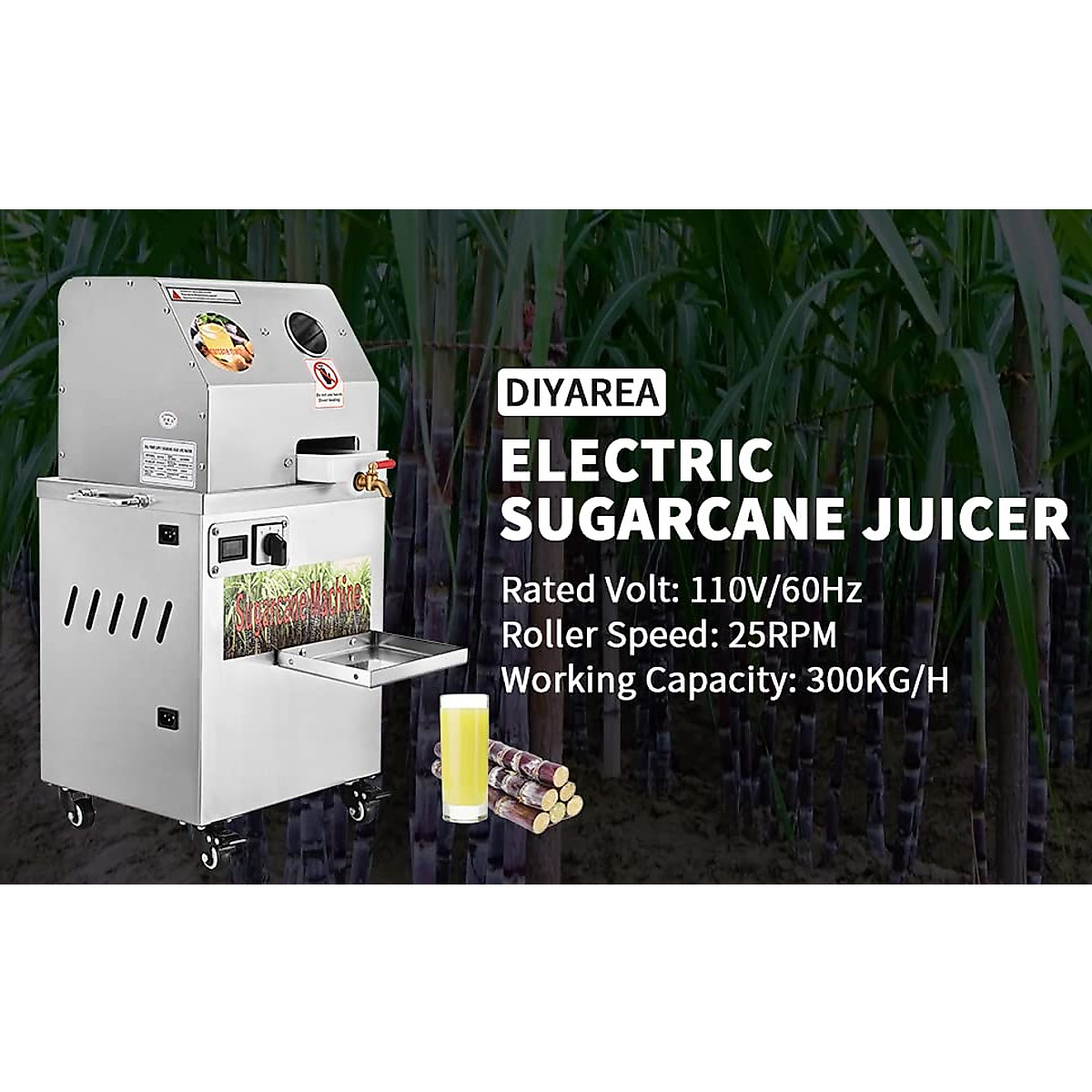 Commercial Electric Sugar Cane Juicer Sugarcane Juicing Extractor 304 Stainless Steel Celery Ginger Sweet Sorghum Press Machine, 110V 350W