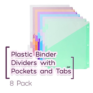 Mr. Pen- Binder Dividers with Pockets and Tabs, 8 Pack, Pocket Dividers for 3 Ring Binder with Tabs, Binder Dividers with Pockets, Dividers with Pockets, Binder Divider, Plastic Dividers with Pockets