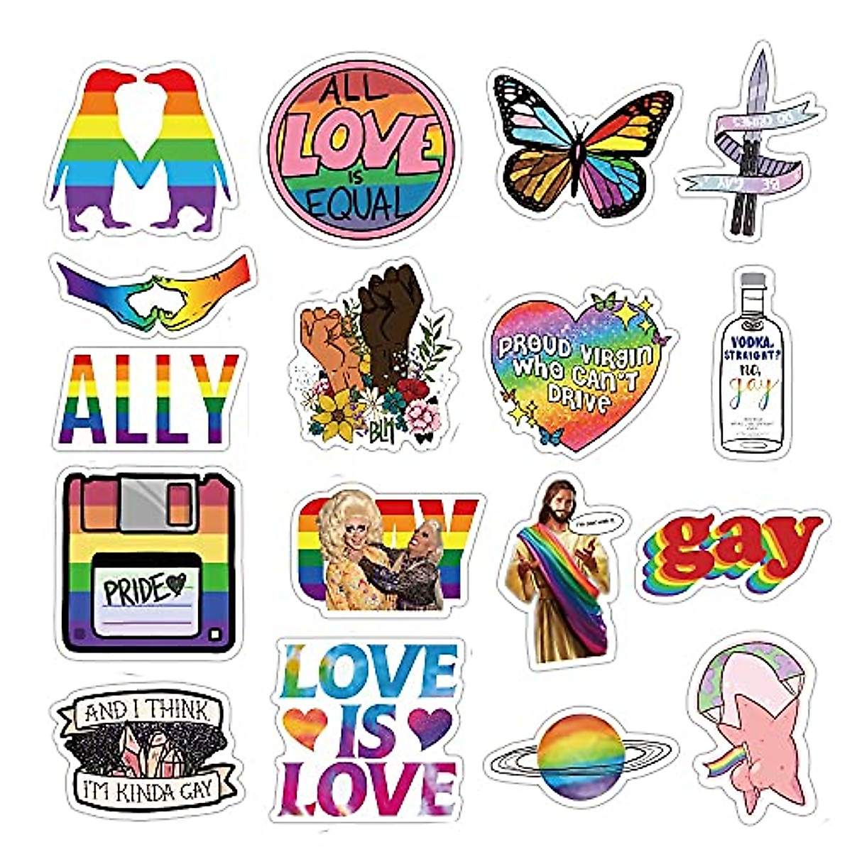 Gay Pride Stickers,50 PCS Gay Love Stickers,Rainbow Stripe Stickers for LGBT,Bright Technicolor Vinyl Waterproof Stickers for Laptop,Water Bottles,Luggage,Computer,Cellphone,Skateboard,Guitar,Flag