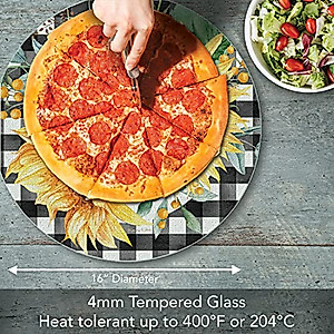CounterArt Sunflower Fields 4mm Heat Tolerant Round Tempered Glass Cutting Board 16" Round Manufactured in the USA Food Preparation Board, Cake Plate, Pizza Stand
