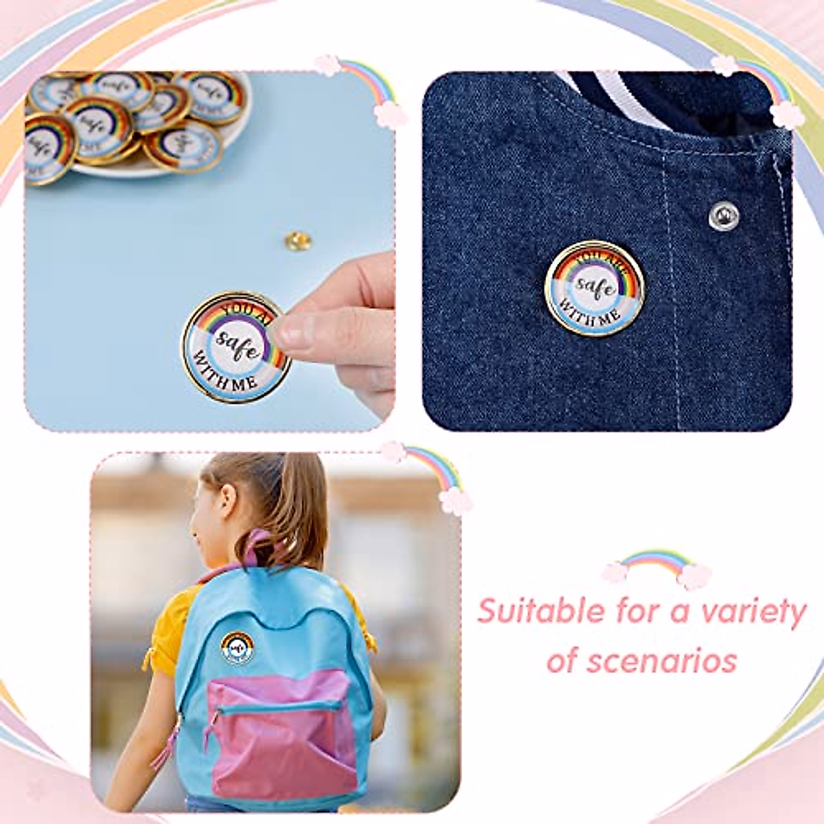You are Safe with Me Enamel Pins Rainbow Lapel Pins Pride Pins LGBTQ Supports Badge Pin Cute Brooch Pin for Nurse Doctor Student Collar Clothing Backpack Bag Hat Decoration (200 Pcs)