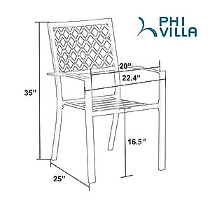 PHI VILLA 300lbs Wrought Iron Outdoor Patio Bistro Chairs with Armrest for Garden,Backyard - 2 Pack