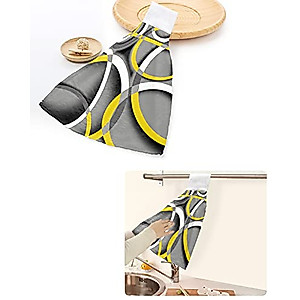 LBDOMOV Yellow Geometry Kitchen Hand Towel, Soft Hanging Dish Towels with Loop for Bathroom, Abstract Modern Grey Art Decor Absorbent Drying Cleaning Cloth Dishclothes Decorative Sets, 2-PC