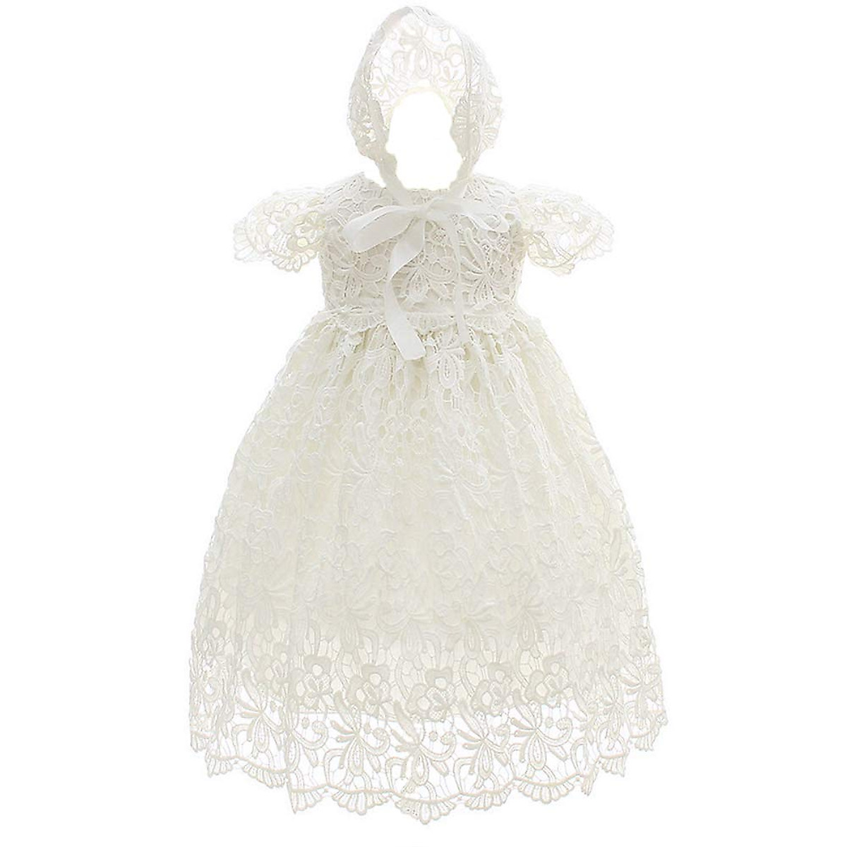 Silver Mermaid Baby Girls Baptism Dress Lace Christening Gown for Infant and Toddler(24M,Ivory White)