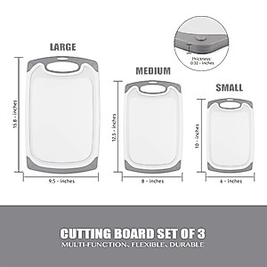 Fotouzy Extra Large Cutting Board Set of 3, BPA Free, Dishwasher Safe, Juice Grooves, Large Thick Plastic Boards, Easy Grip Handle, Non-Slip, Non Porous, Kitchen (Gray)