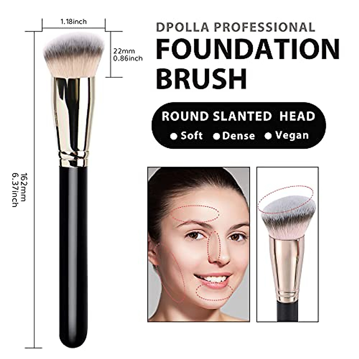 Makeup Brushes Dpolla Pro Foundation Brush and Flawless Concealer Brush Perfect for Any Look Premium Luxe Hair Contour Brush Perfect for Blending Liquid,Buffing,Cream,Sculpting,Mineral Makeup(Black)