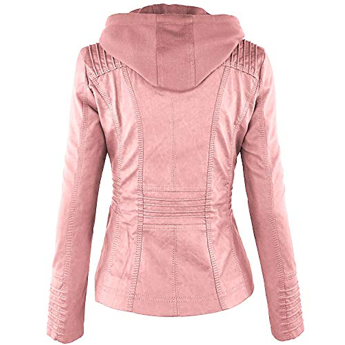 Newbestyle Faux Leather Jacket for Women Casual Moto Biker Jacket Quilted Full-Zip Coat Pink M
