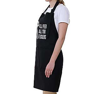 Miracu Funny Aprons for Men, Women - I'll Feed All You - Dad Gifts, Gifts for Men - Fathers Day, Mothers Day, Birthday Gifts for Dad, Mom, Wife, Husband, Boyfriend - Cooking Grilling BBQ Chef Apron
