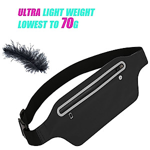 MOVOYEE Fanny Packs for Women, Waterproof Fanny Pack for Men, Adjustable Running Belt Waist Pack Slim Expandable Pocket Belt Black, iPhone Running Holder Cell Phone Elastic Waist Pouch Bag for Galaxy