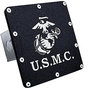 Au-Tomotive Gold U.S.M.C. Laser Etched Hitch Plug-Black Rugged Stainless