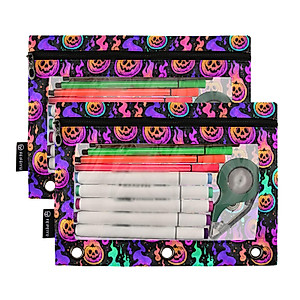 MCHIVER Halloween Pumpkins Jack-o'-lantern Pencil Pouch for 3 Ring Binder Pencil Case with Zipper Clear Window Binder Bags for Office Daily 2 Pack