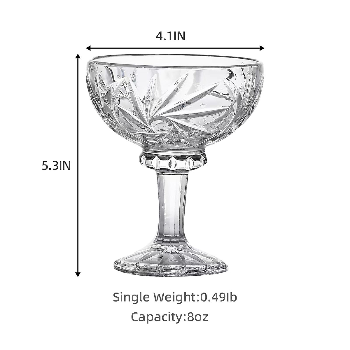 StarLuckINT 3pcs Glass Ice Cream Bowls, 8oz Clear Footed Dessert Bowls, Crystal Thick Sundae Cups, for Dessert, Snack, Salad, Pudding, Cocktail, Fruit Holiday Party (Color : Flowers)