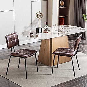 Duhome PU Leather Dining Chairs Set of 2, Breathable Faux Leather Upholstered Kitchen Chairs with Backrest, Metal Dining Chair Suitable for Dining Room Kitchen Counter Island Bar, Darkbrown