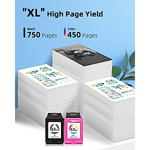 InkSpirit Remanufactured Ink Cartridge Replacement for HP 63XL 63 XL Combo Pack for OfficeJet 5200 5212 5255 3830 4652 4655 5258 4650 DeskJet 3630 2130 1112 Envy 4520 4512 Printers ( 1 Black 1 Color)