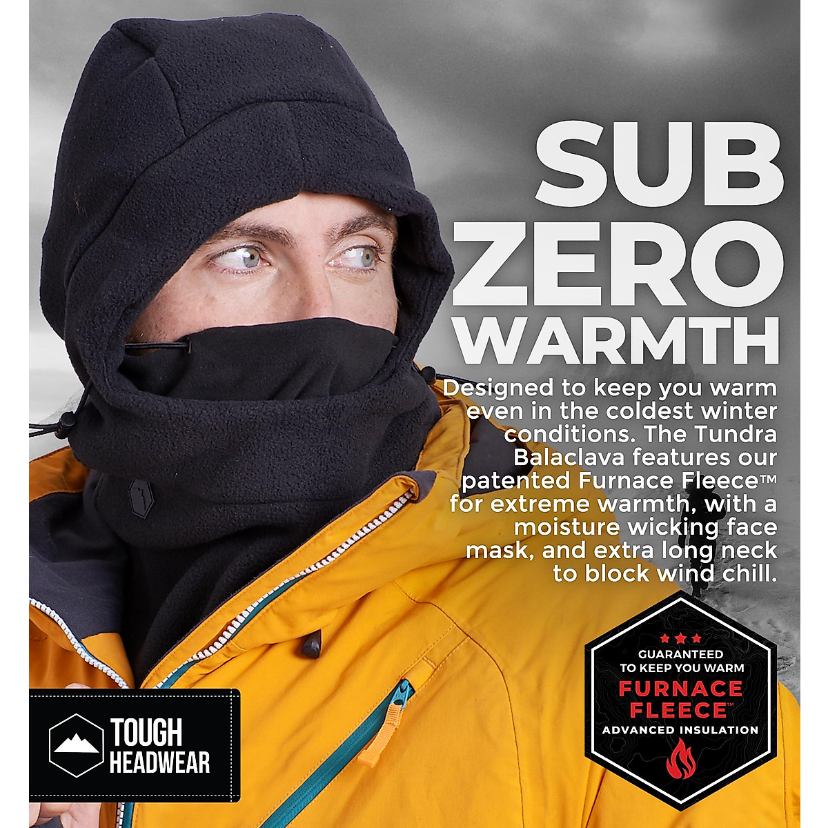 Tough Headwear Fleece Balaclava Ski Mask - Winter Face Mask for Men & Women - Face Cover for Extreme Cold Weather Gear