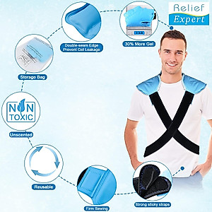 Relief Expert Large Ice Pack for Full Back and Shoulder with Straps, Reusable Gel Cold Pack with Cold Compress Therapy for Discomfort and Fatigue Relief, Post-Workout Recovery with Soft Plush Lining