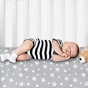 Pack and Play Sheets Fitted Compatible with Graco Pack N Play, Mini Crib Sheets 39"x 27"x 5'' fits Playard Playpen, Lovely Star Print Pack and Play Fitted Sheets for Boys and Girls Mini Crib Bedding