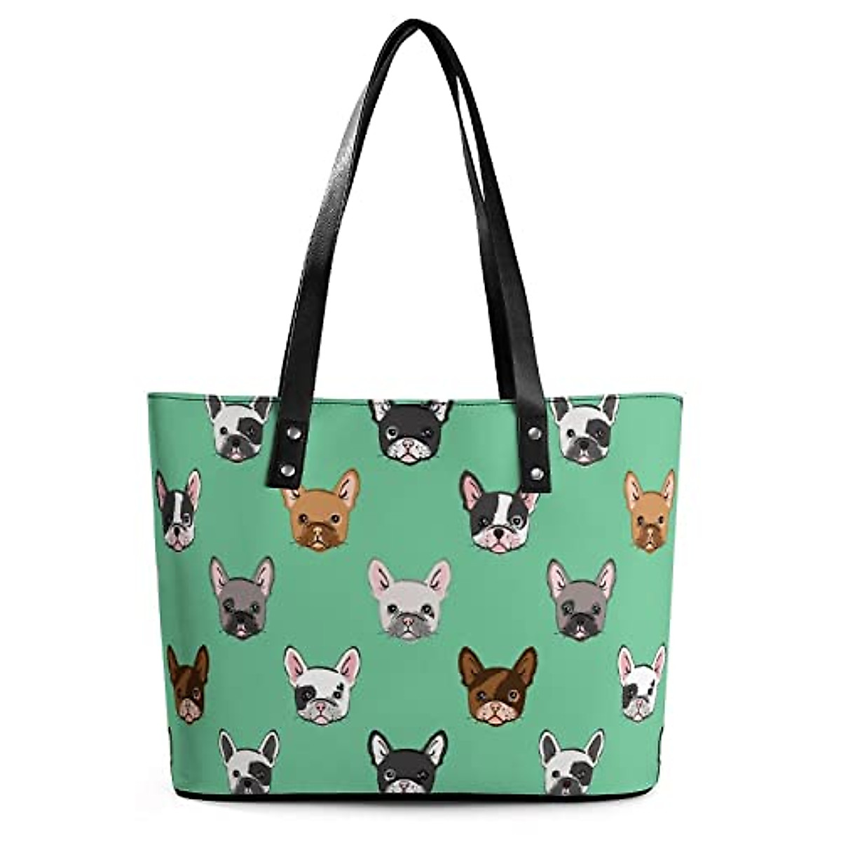 Womens Handbag French Bulldog Pattern Leather Tote Bag Top Handle Satchel Bags For Lady