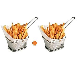 Stainless Steel Mini French Fries Basket Square Fryer Baskets, FDA Grade Kitchen Cooking Tool Food Presentation Tableware (Small 4inch 2pcs pack)