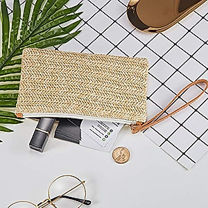 Frienda 2 Pieces Straw Clutch Purse Straw Handbag for Women Summer Beach Straw Bag Bohemian Wristlet Bag (Beige-White, Beige-Yellow)