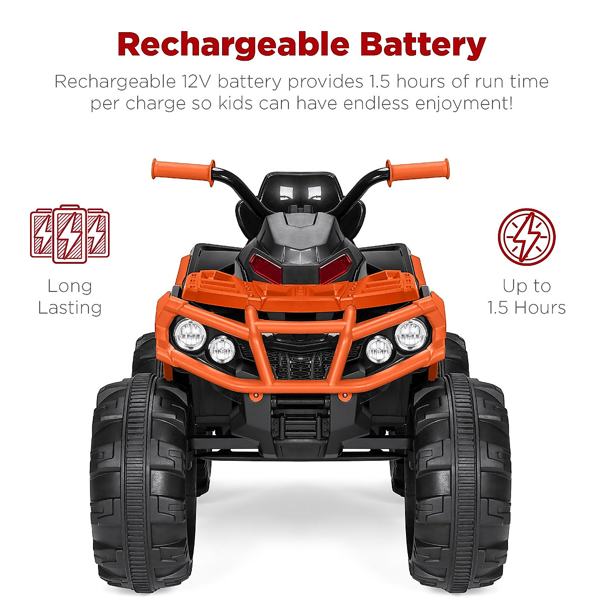 Best Choice Products 12V Kids Ride-On Electric ATV, 4-Wheeler Quad Car Toy w/Bluetooth Audio, 3.7mph Max Speed, Treaded Tires, LED Headlights, Radio - Orange