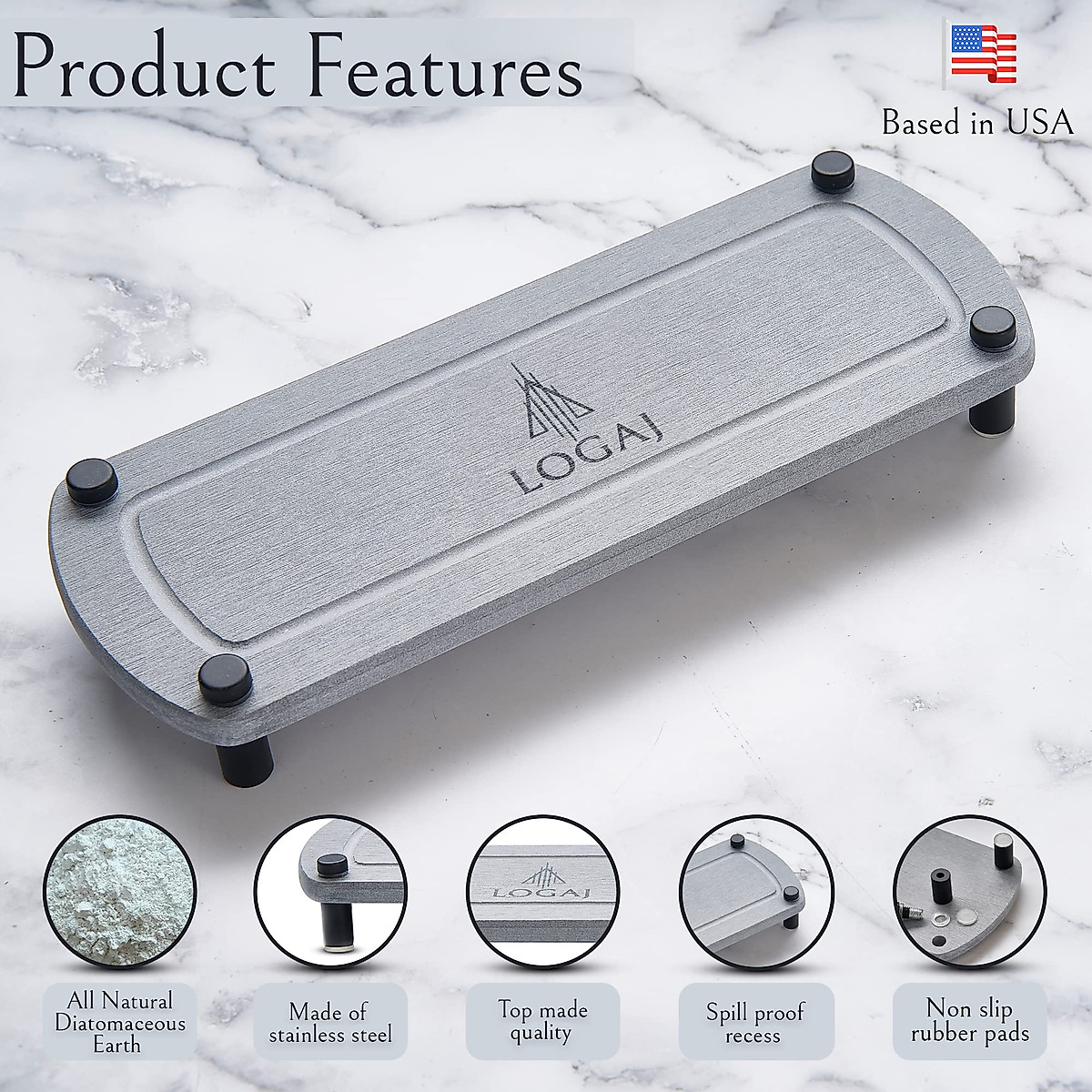 LOGAJ Instant Dry Sink Organizer Diatomaceous Earth Water Absorbing Stone Tray For Sink Fast Drying Stone Sink Caddy Bathroom Sink Caddy Drying Stone For Kitchen Counter Water Absorbent Stone For Sink