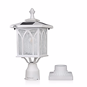 Kemeco ST4328Q-W Solar Post Light Outdoor Cast Aluminum White Fixture with 3 Inch Pire Mount for Pole Pillar Yard Garden Landscape Entryways Décor