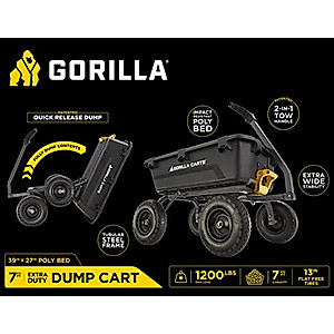 Gorilla Carts 7GCG-NF 7 Cu. Ft. Heavy-Duty Poly Garden Dump Cart with No-Flat Tires, Black (Amazon Exclusive)