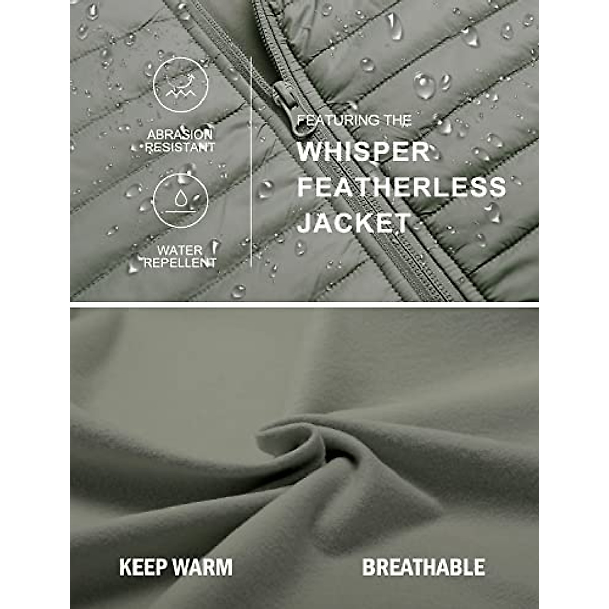 BALEAF Men's Running Jacket Lightweight Thumble Hole Warm Up Puffer Jacket Hybrid Thermal Coat Insulated Hiking Golf Olive M