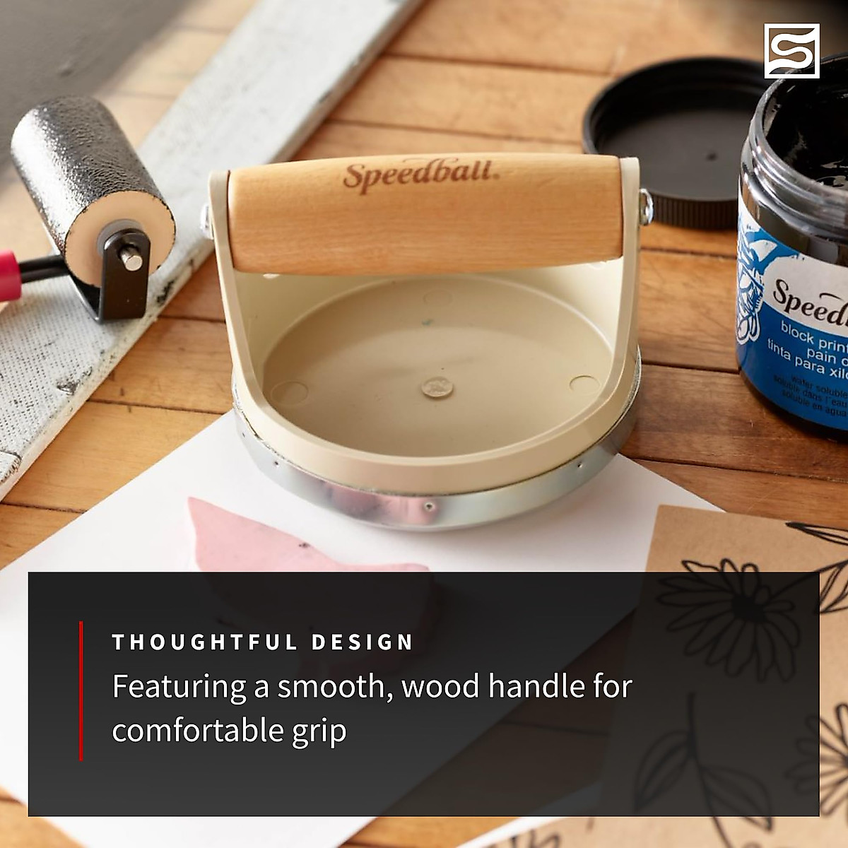 Speedball Block Printing Baren - Comfortable Wooden Handle, Made in the USA - 4 Inches