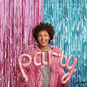 KatchOn, Large Pink and Blue Foil Fringe - 6.4x8 Feet, Pack of 2 | Girl or Boy Gender Reveal Decorations | Pink and Blue Fringe, Boy or Girl Backdrop | Gender Reveal Backdrop for Gender Reveal D√©cor