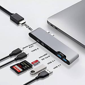 USB C Adapter for MacBook Pro/MacBook Air M1 2020 2019 2018 13" 15" 16", 7 in 2 USB C Hub for MacBook with thunderbolt 3 USB C Port 100W Power Delivery 5K HDMI USB C 2-USB A SD and microSD Card Reader