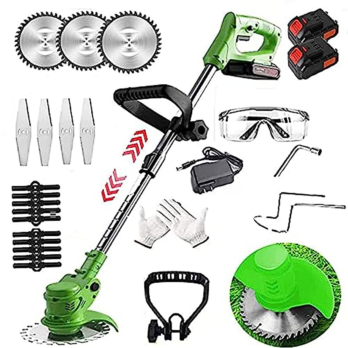 Weed Wacker,24V 2Ah Battery Powered Weed EaterString Trimmer with 2 Batteries and 3 Types Blades,Weed eaterLightweight and Powerful Weed Eater Battery poweredfor Yard and Garden(Green)