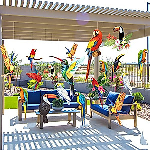 24 Pcs Tropical Birds Honeycomb Paper Cutouts, Parrot Honeycomb, Hanging Parrot Luau Party Decorations, Summer Tiki Bar Party Decor, Flying Bird Hawaiian Party Decor, Parrot Jungle Party Decorations