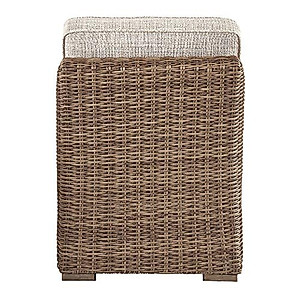 Signature Design by Ashley Beachcroft Patio Farmhouse Outdoor Wicker Cushioned Armless Chair, Beige