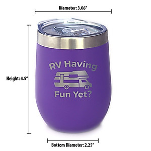 Bevvee RV Having Fun Yet Wine Tumbler with Sliding Lid - Stemless Stainless Steel Insulated Cup - Cute Outdoor Camping Mug - Purple