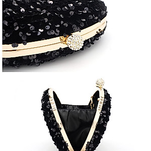 IAMUHI Sequins Evening Handbags and Purses for Women,Ladies Small Oval Top Handle Clutch Crossbody Bag with Chain,Black