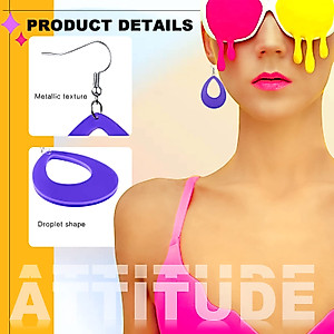 Hinly 6 Pair Halloween Neon Earrings Retro Geometric Neon Accessories 80s Jewelry for Women Simple Circular Oval Acrylic Dangle Drop Earrings Colorful Pendant Hoop Earrings for Costume Party, 6 Styles